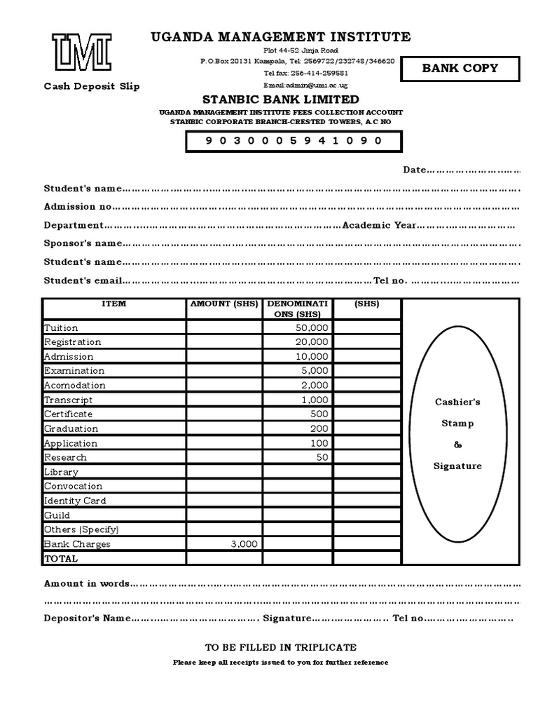 Stanbic Bank - Deposit Slip | PDF | Deposit Account | Money