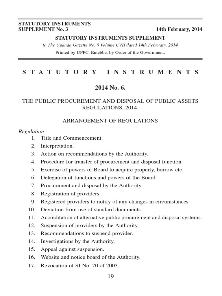 Ppda Regs 2014 | Procurement | Government Information