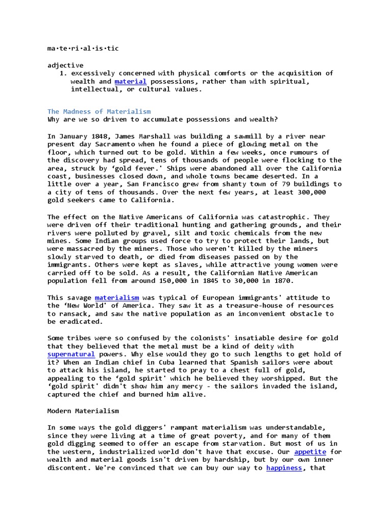 Materialistic World | Download Free PDF | Materialism | Happiness