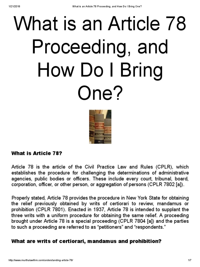 Understanding Article 78 Proceedings | PDF | Writ Of Prohibition | Mandamus