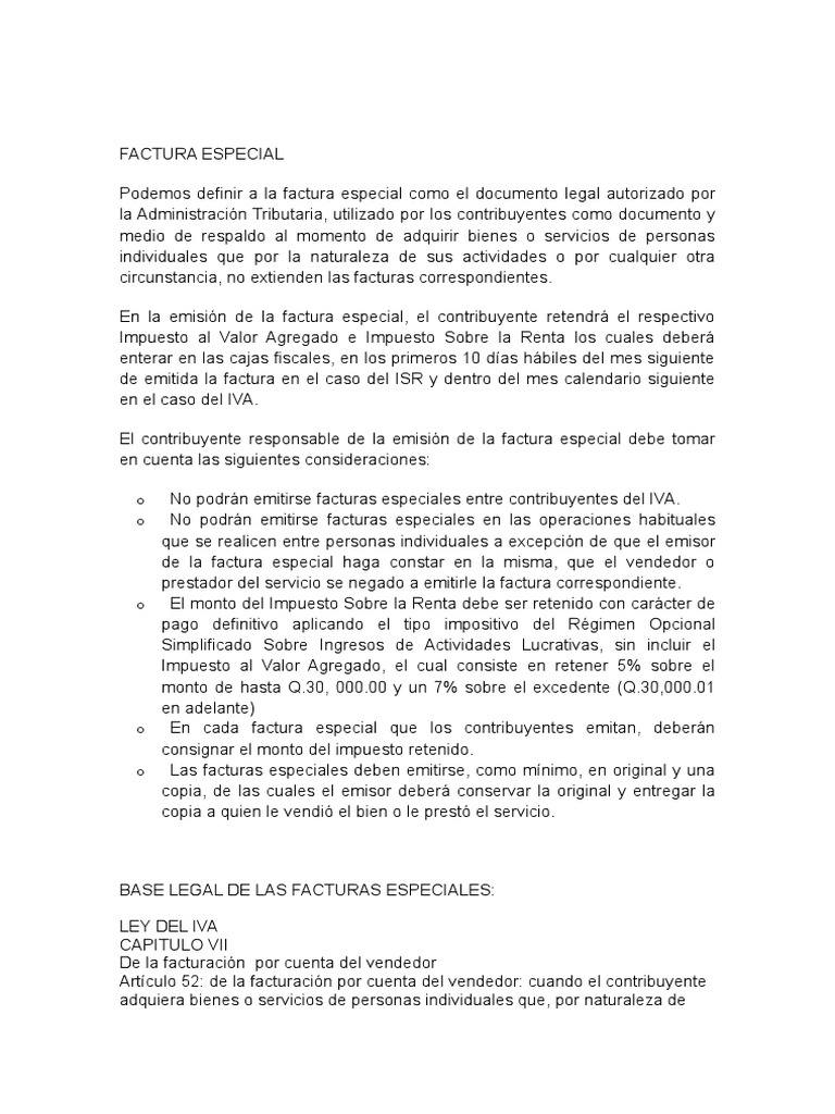 Factura Especial Pdf Factura Impuesto Sobre La Renta