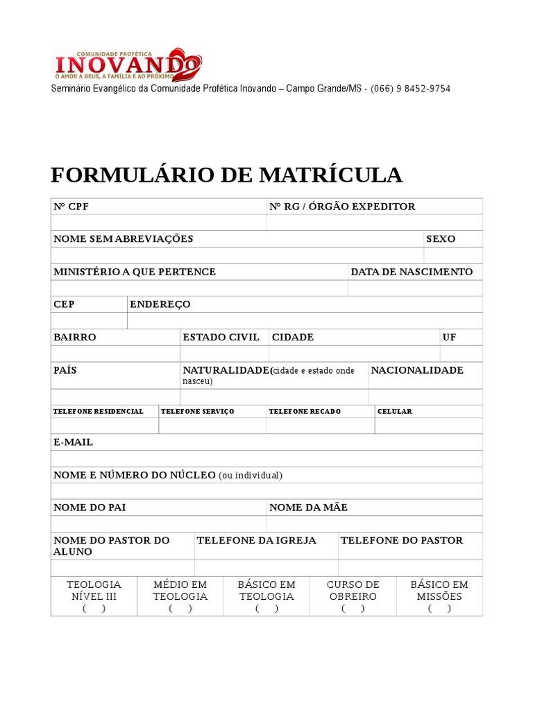 Formulário de Matrícula | PDF