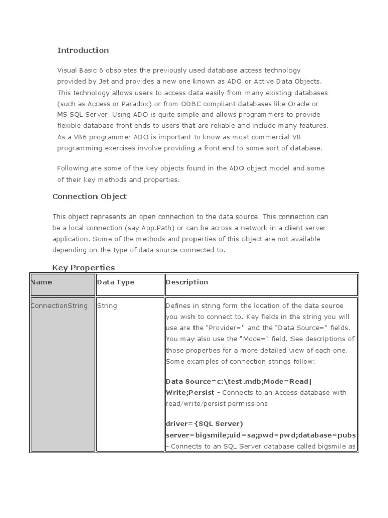 Visual Basic 6 ADO Guide: Database Access Made Simple | PDF | Databases | Active X Data Objects