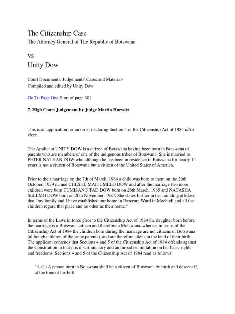 Unity Dow v Attorney General Case Summary | PDF | Citizenship ...