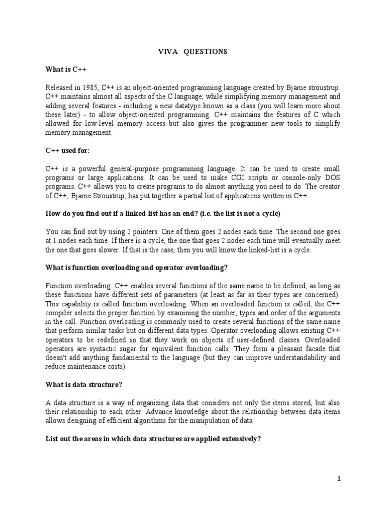 Viva Questions | PDF | C++ | Class (Computer Programming)