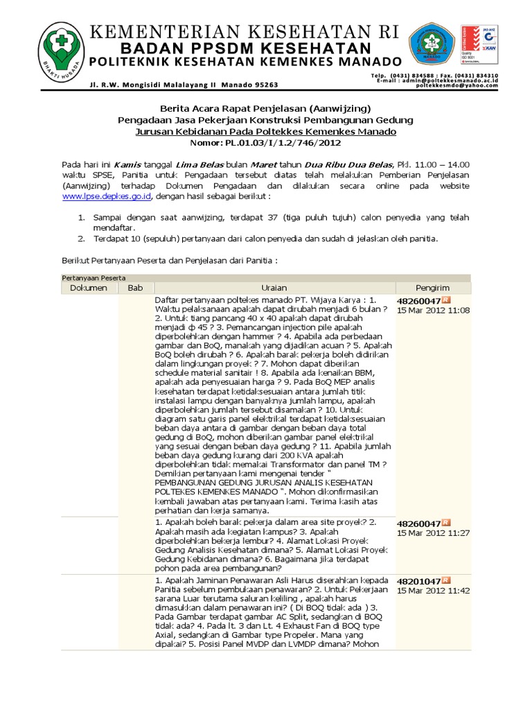 Berita Acara Aanwijzing Konstruksi | PDF | Teknologi & Rekayasa