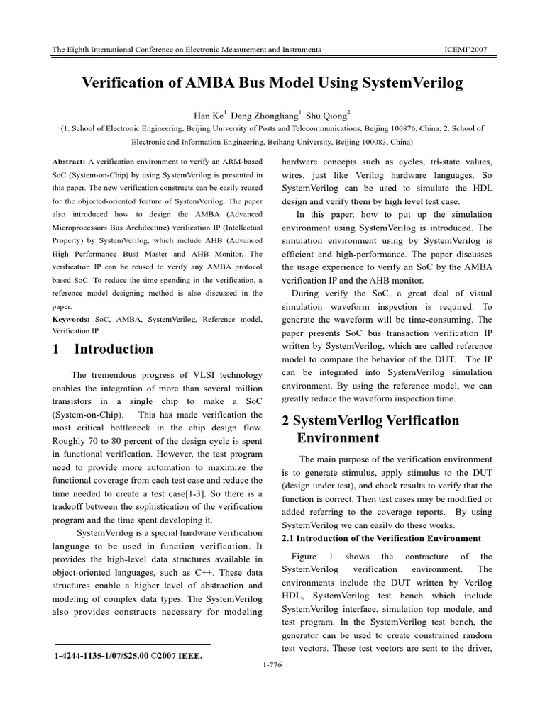 Verification of AMBA Bus Model Using SystemVerilog | PDF | System On A ...