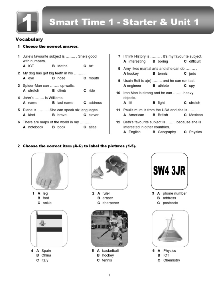 SmartTime 1 Spain Test 1 and Starter | PDF