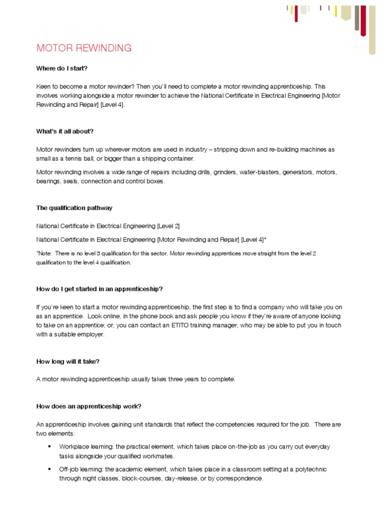 Motor Rewinding | PDF | Apprenticeship | Behavior Modification