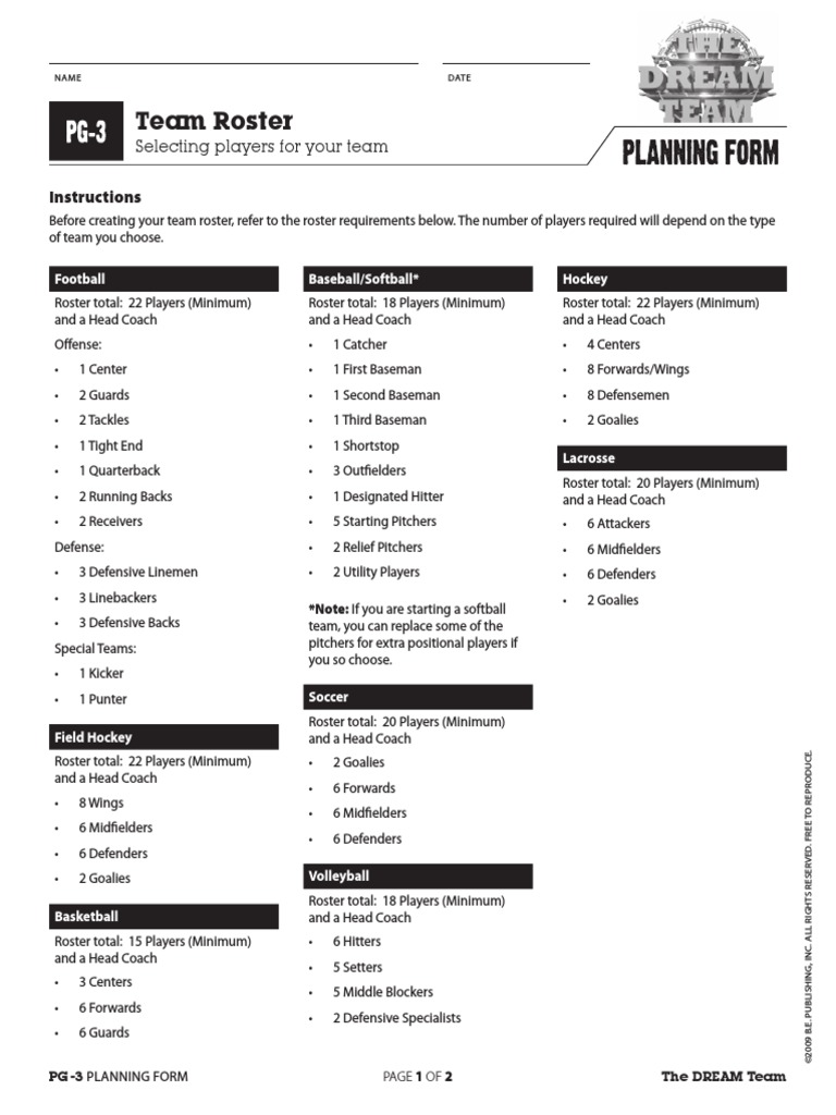 PG-3 Planning Form PDF | PDF | Gridiron Football | Positions (Team Sports)