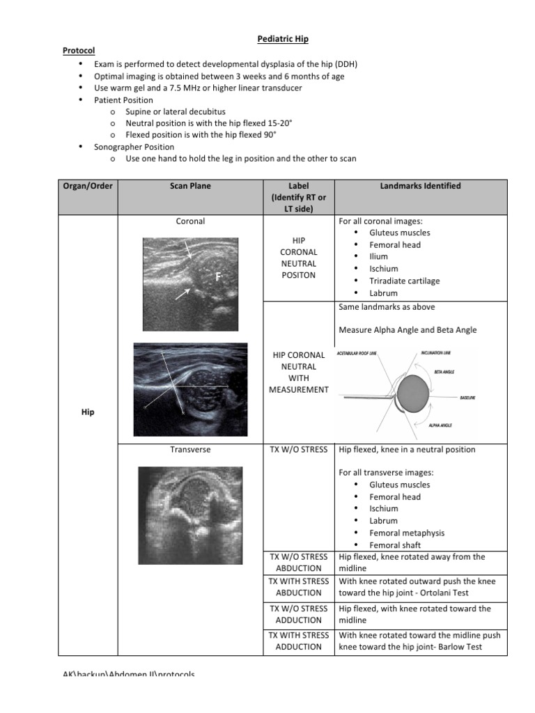 Pediatric Hip Dysplasia Ultrasound Protocol | PDF | Anatomical Terms Of ...