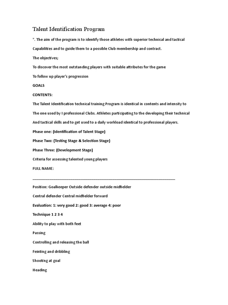 Talent Identification Program by Coach Marcos | PDF