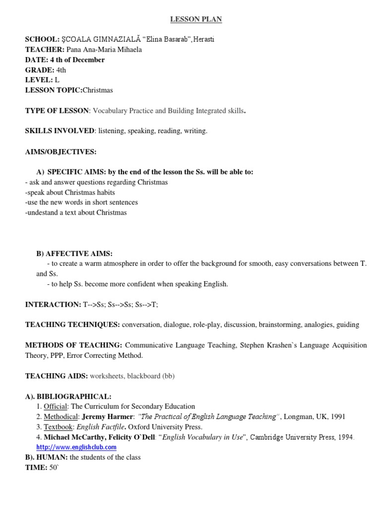 Christmas Vocabulary Lesson Plan | PDF | Language Education | Lesson Plan