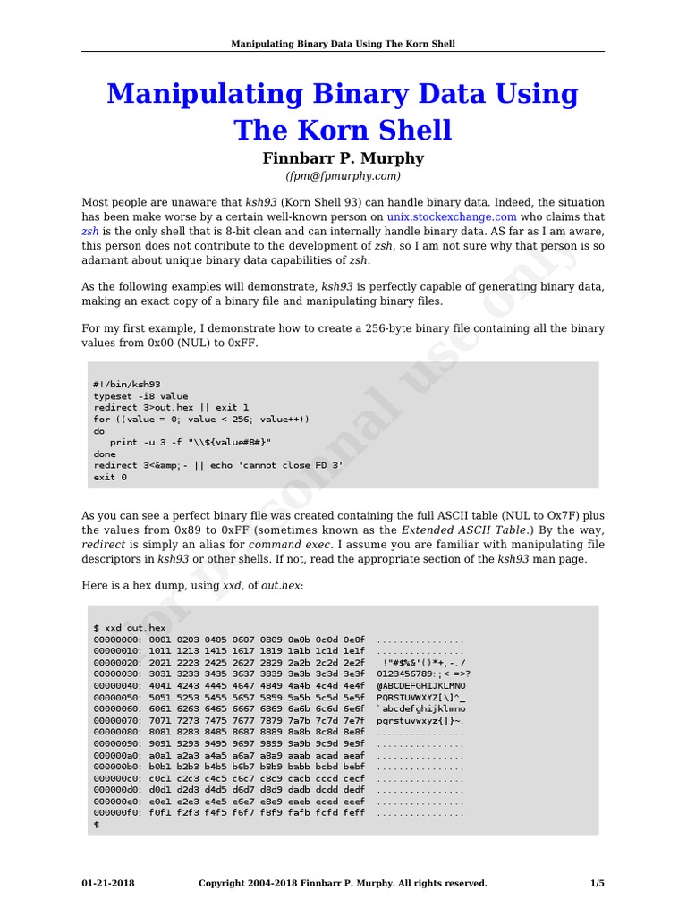 Manipulating Binary Data Using The Korn Shell | Download Free PDF ...