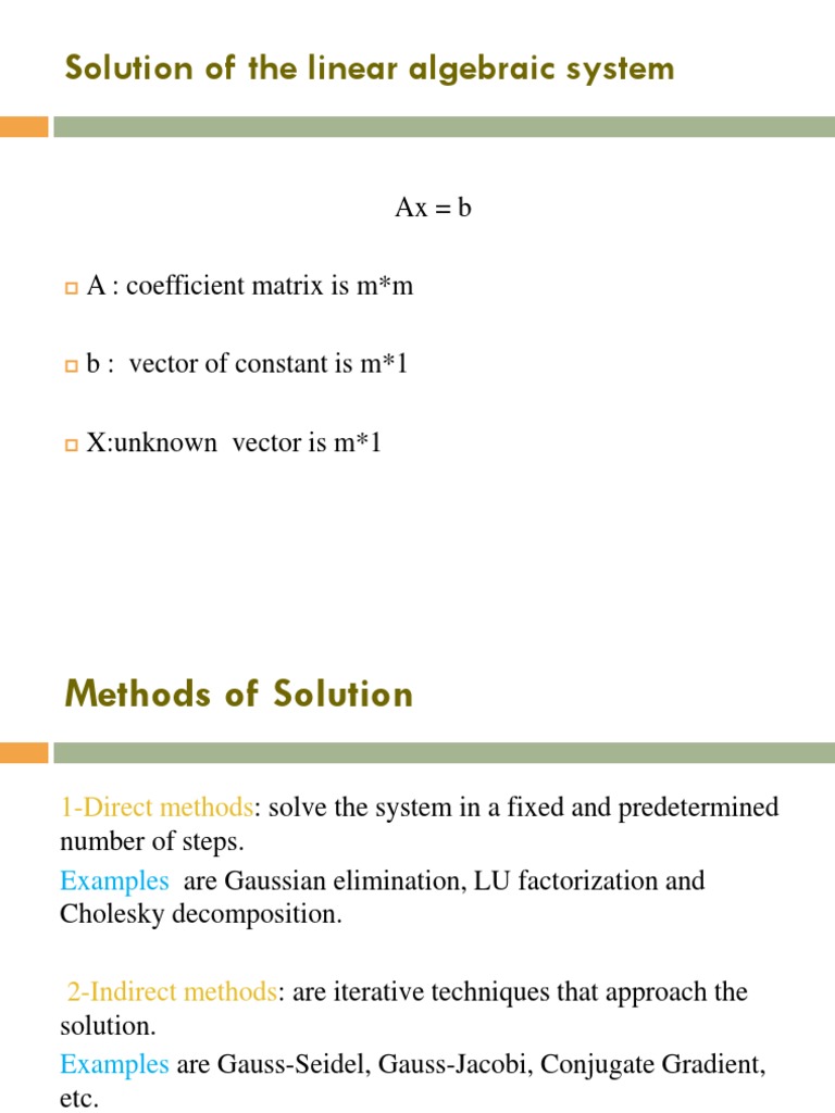 Solution of The Linear Algebraic System | PDF | System Of Linear Equations | Computational Science