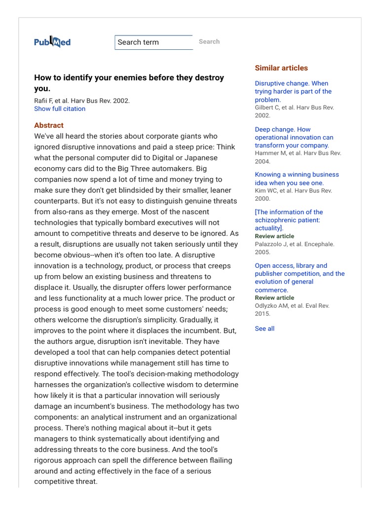 How To Identify Your Enemies Before They Destroy You. - PubMed - NCBI ...