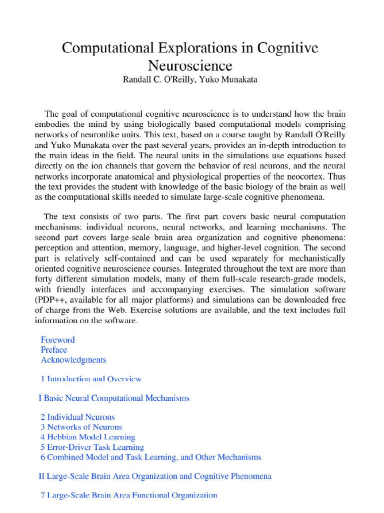 Computational Exploration in Cognitive Neuroscience | PDF | Science ...