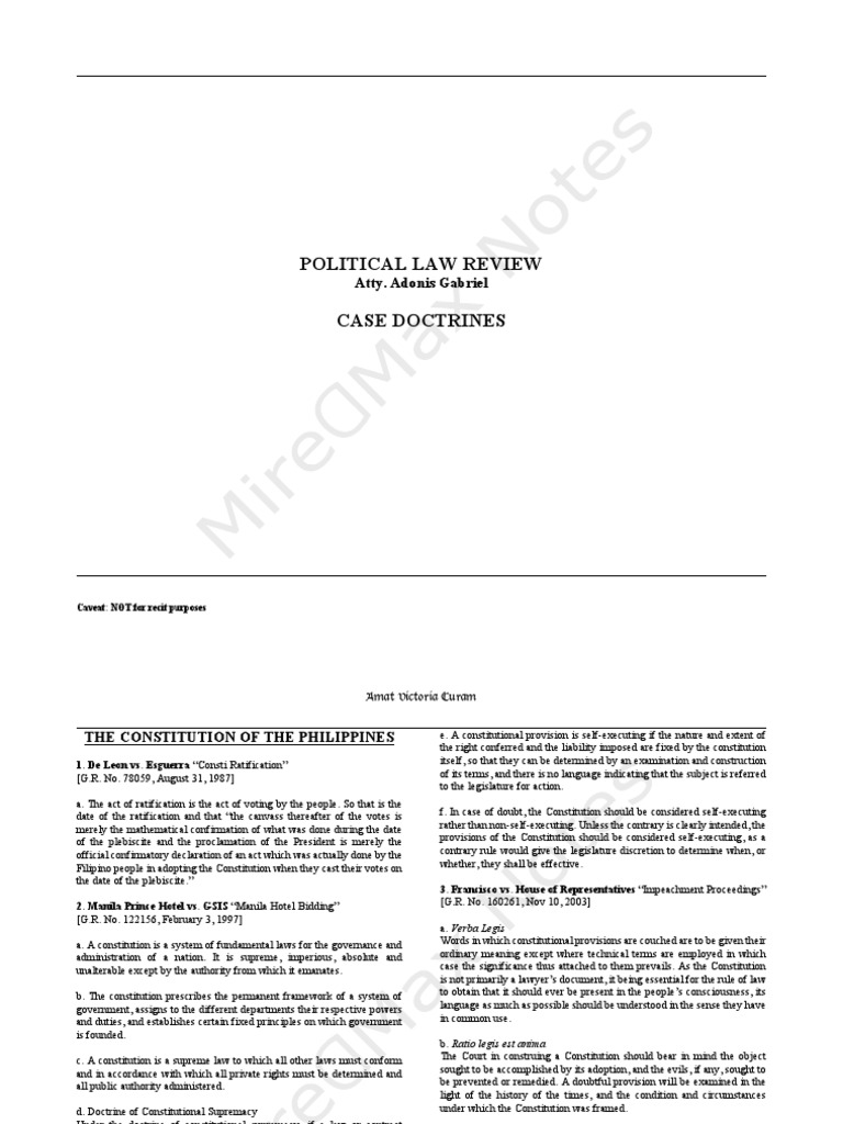 Political Law Review Case Doctrines: Atty. Adonis Gabriel | PDF | Constitutional Amendment ...