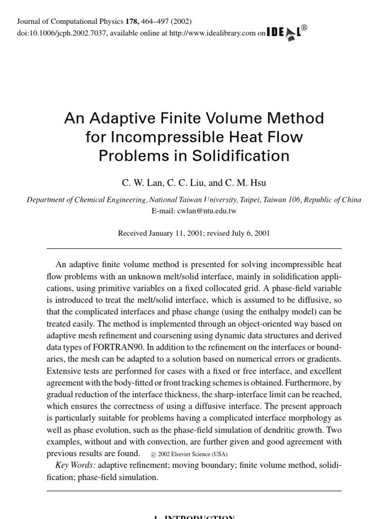 An Adaptive Finite Volume Method For Incompressible Heat Flow Problems in Solidification | PDF ...
