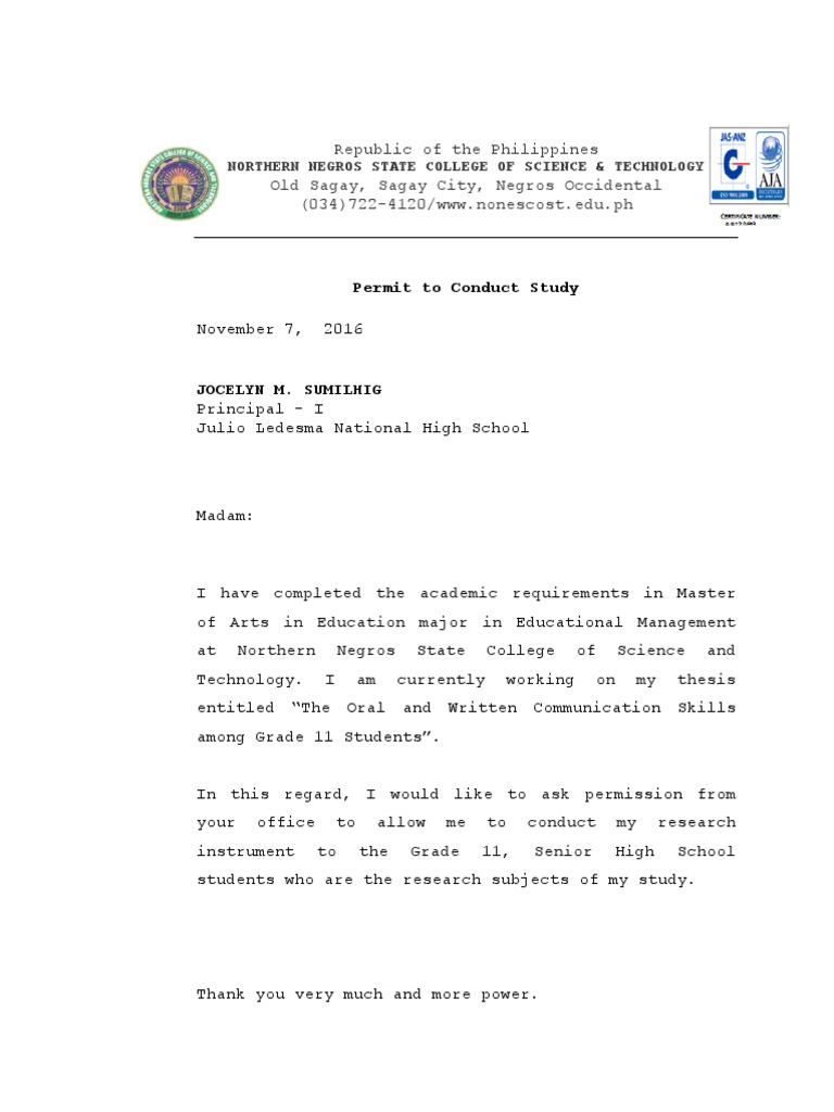 Permit to Conduct Study