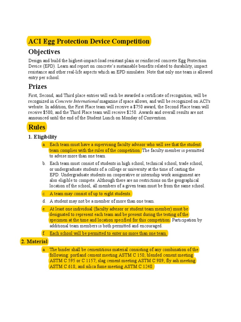 Aci Competition Epd Rules Pdf Concrete Engineering