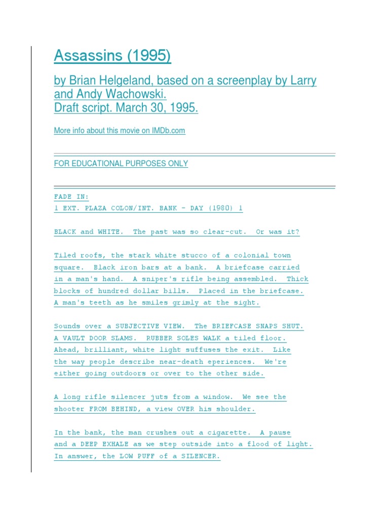 Assassins (1995) : by Brian Helgeland, Based On A Screenplay by Larry ...