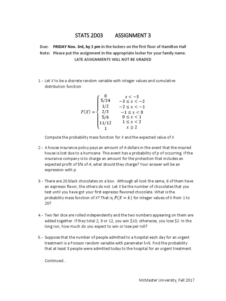 Assignment 3 | PDF | Random Variable | Expected Value Assignment 3 | PDF | Random Variable | Expected Value