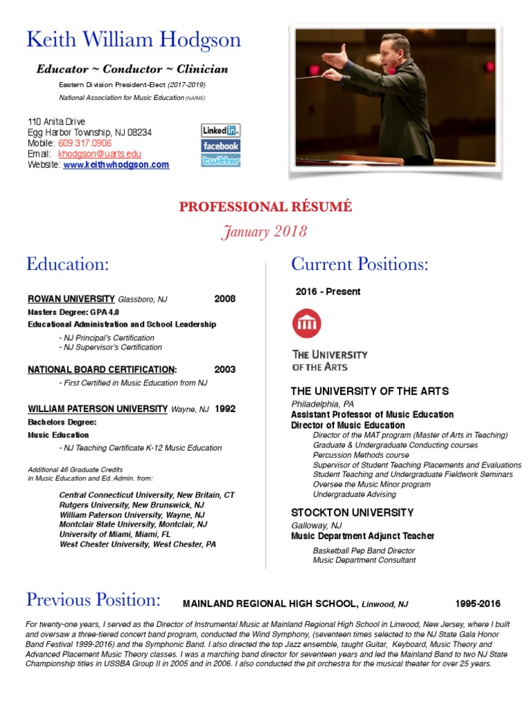 New Resume - Hodgson Jan | PDF | Mentorship | Music Education