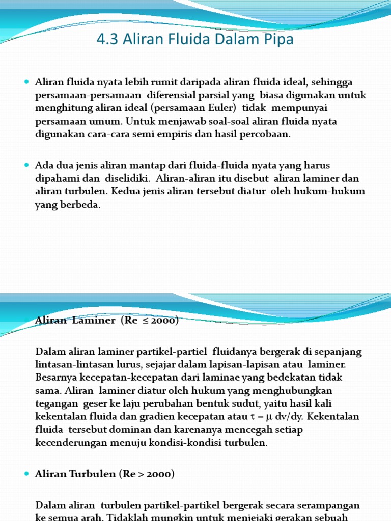 Bab 4-3 Teori Aliran Fluida-Aliran Fluida DLM Pipa PDF | PDF