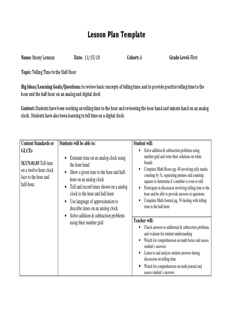 Math Lesson - Telling Time | PDF | Clock | Reading Comprehension