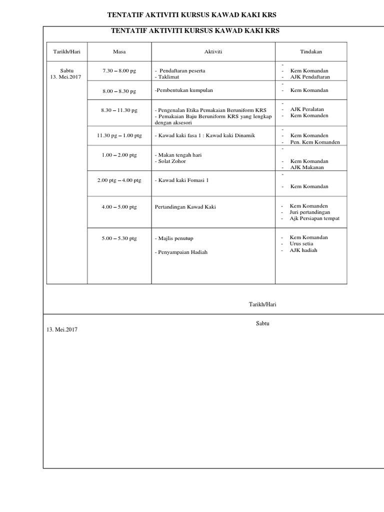 Tentatif Aktiviti Kursus Krs Smktun | PDF