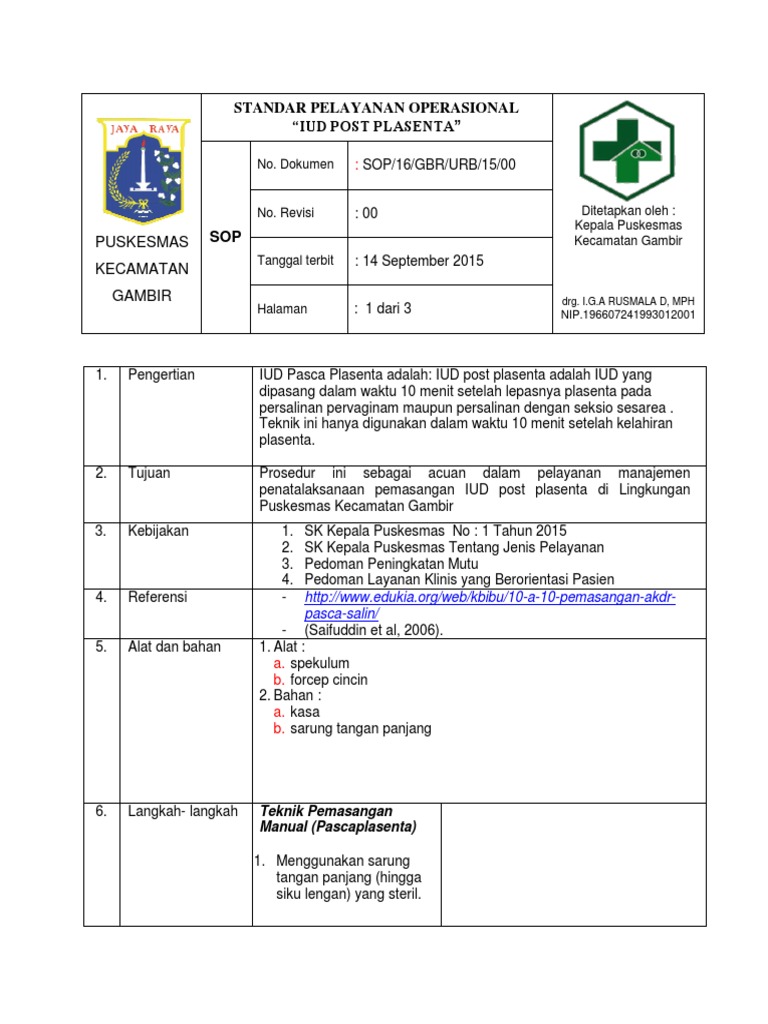 SOP 16 IUD Pasca Plasenta | PDF