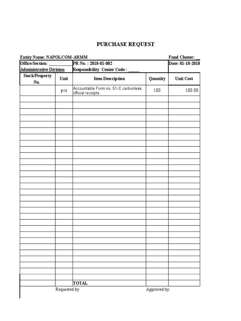 Purchase Request: Accountable Form No. 51-C Carbonless Official ...