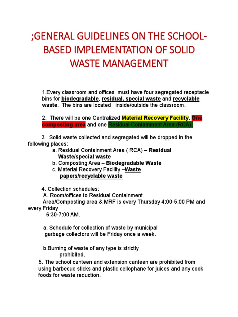 General Guidelines On Sws | PDF | Waste Management | Recycling
