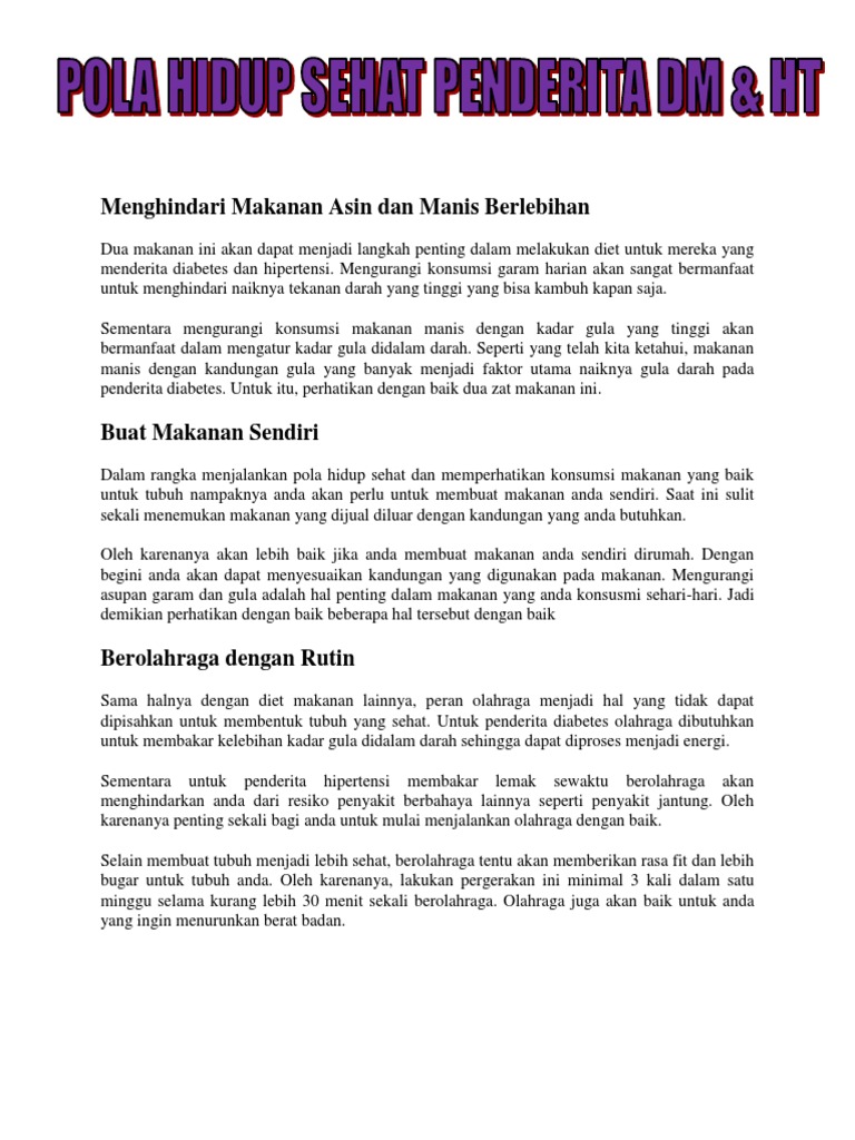 Pola Hidup Sehat Penderita DM & HT | PDF