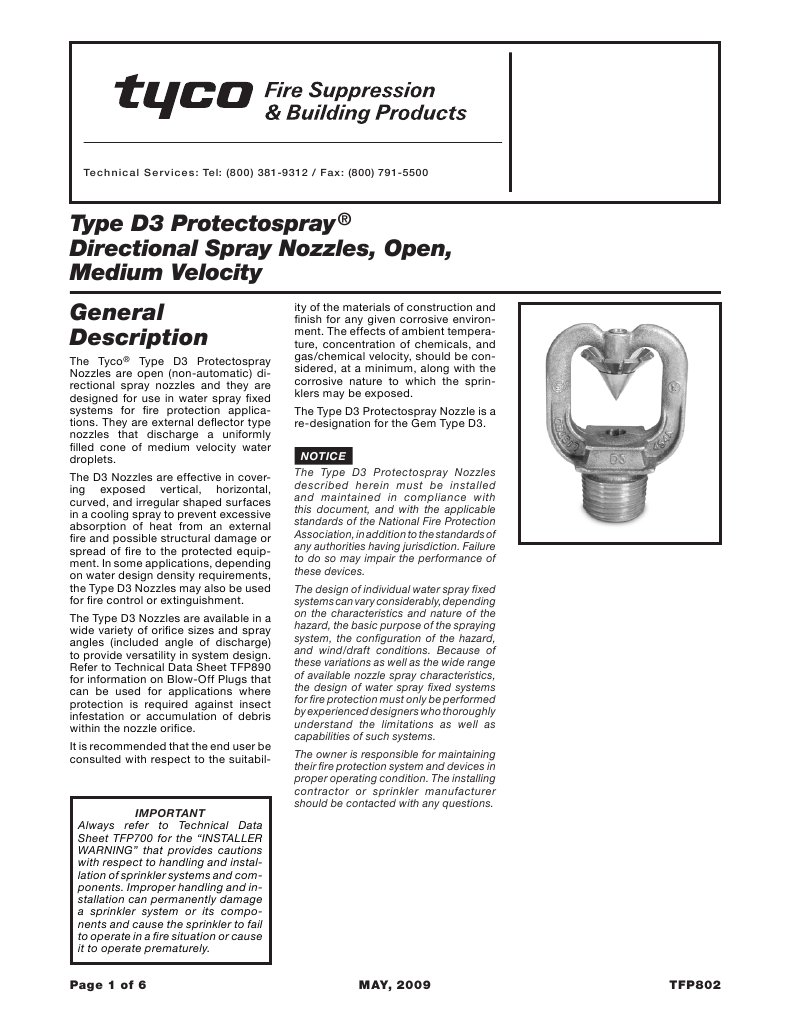 TFP802!05!2009 - D3 Spray Nozzles | PDF | Fire Sprinkler System ...