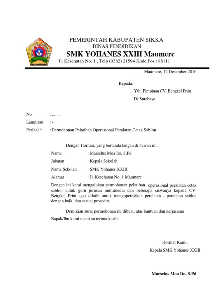 Surat Permohonan Pelatihan Sablon | PDF