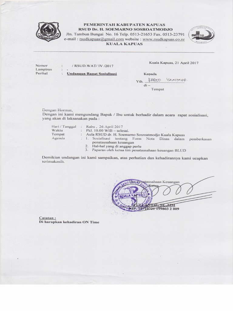 Undangan Rapat Sosialisasi Nota Dinas PDF | PDF
