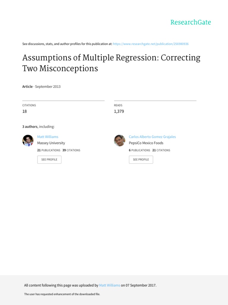 Williams Et Al. - 2013 - Assumptions of Multiple Regression Correcting Two | PDF | Regression ...