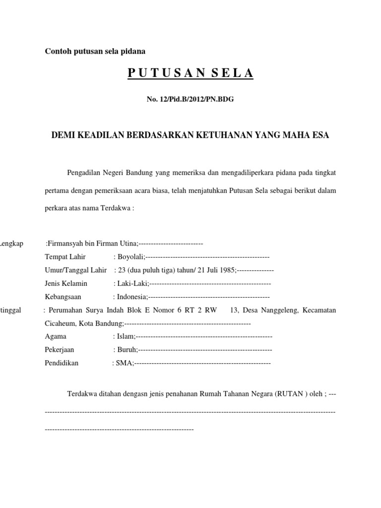Contoh Putusan Sela Pidana | PDF