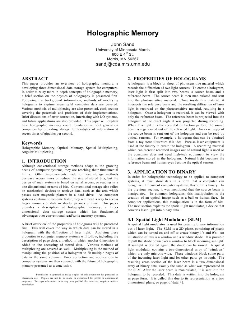 Holographic Memory: 2. Properties of Holograms | PDF