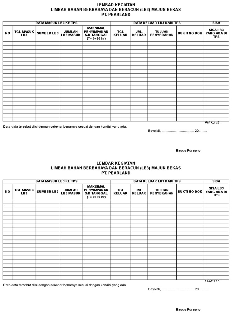 Fm-k3.15 Ceklist Pemeriksaan b3 | PDF