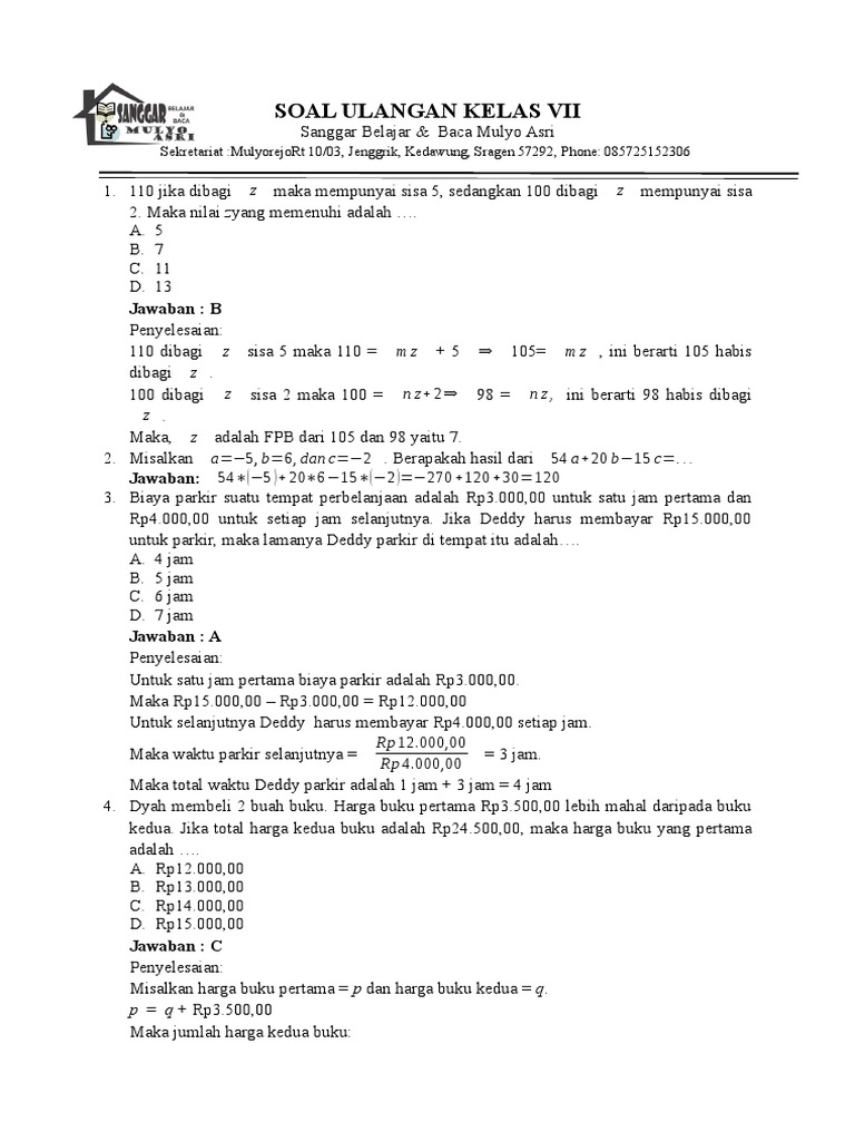Soal Ulangan Matematika SMP | PDF