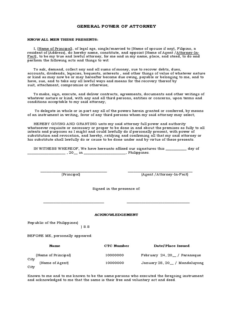 General Power of Attorney | PDF | Power Of Attorney | Law Of Agency