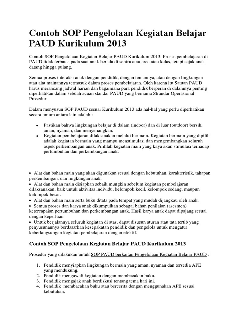 SOP Pembelajaran PAUD Kurikulum Merdeka | PDF