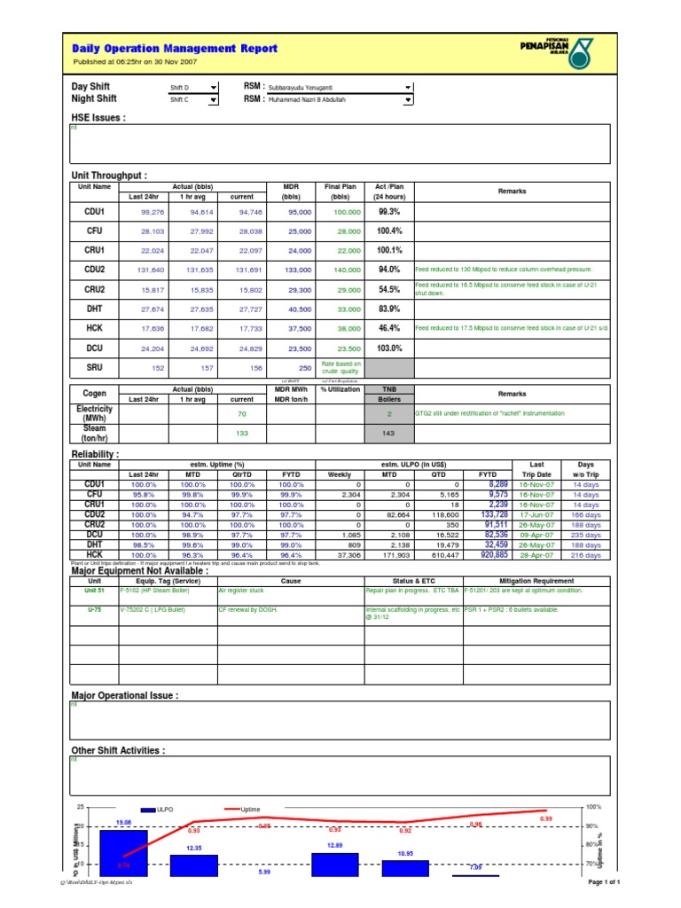 Daily Operation Management Report | PDF | Nature | Physical Quantities