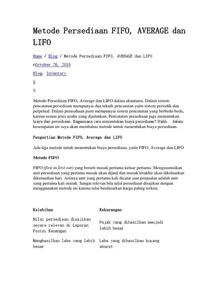 Metode Persediaan: FIFO, Average, LIFO | PDF
