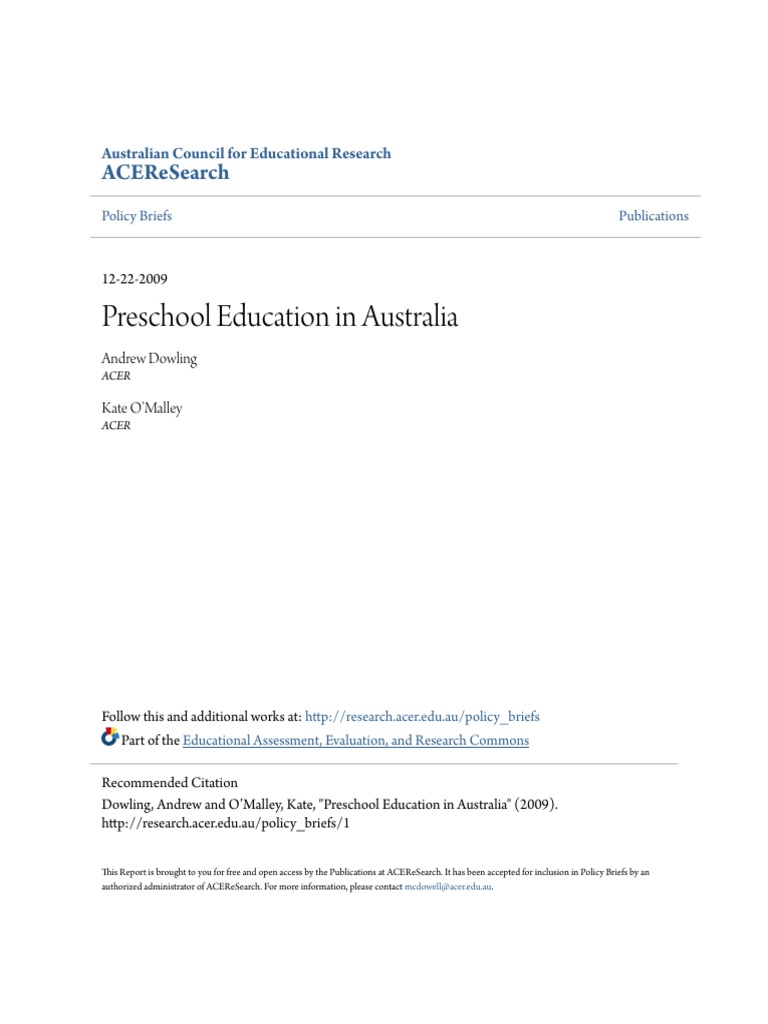 Preschool Education in Australia Overview | PDF | Preschool | Child Care
