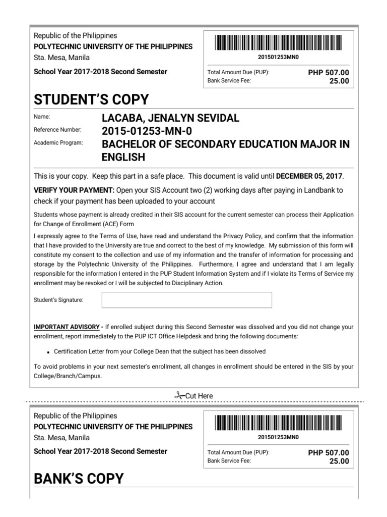 PUP Enrollment Payment Voucher PDF | PDF | Fee | Cheque