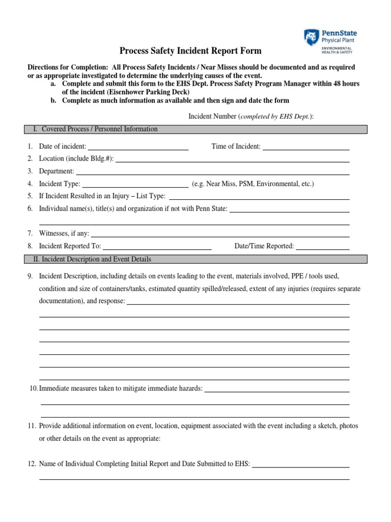 Process Safety Incident Report Form | PDF | Competence (Human Resources ...